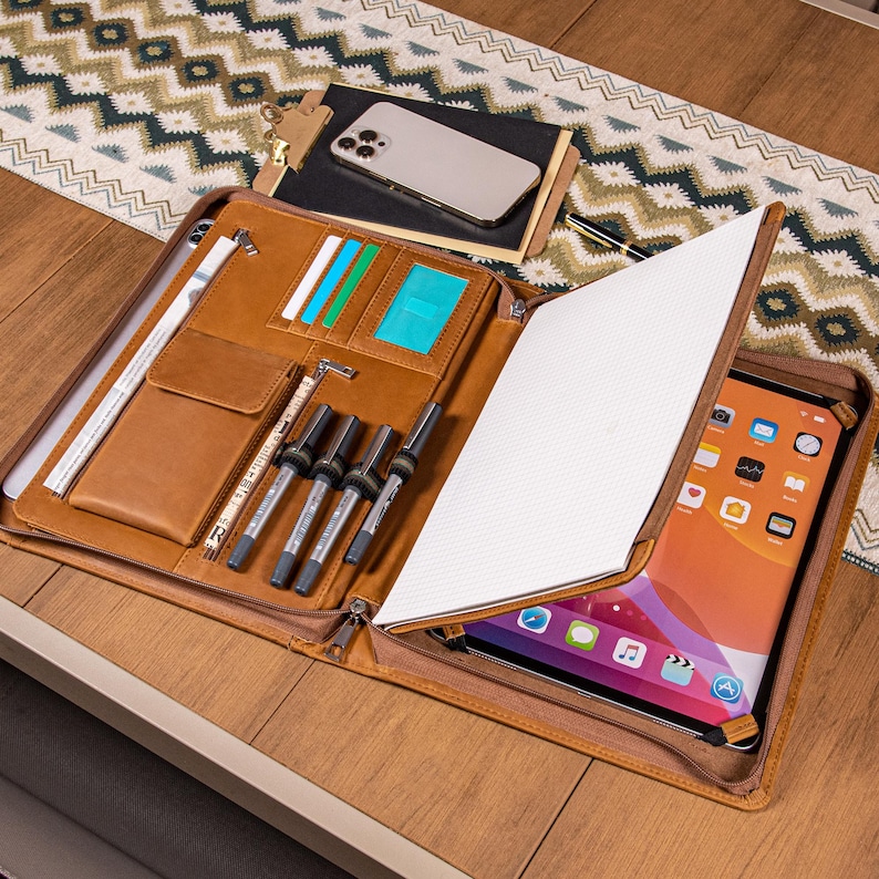 Leather Portfolio, Personalized Leather Portfolio With Pen Holder, iPad ...