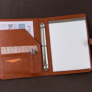 3-ring Binder Padfolio, Personalized Retro Brown Leather Portfolio ...