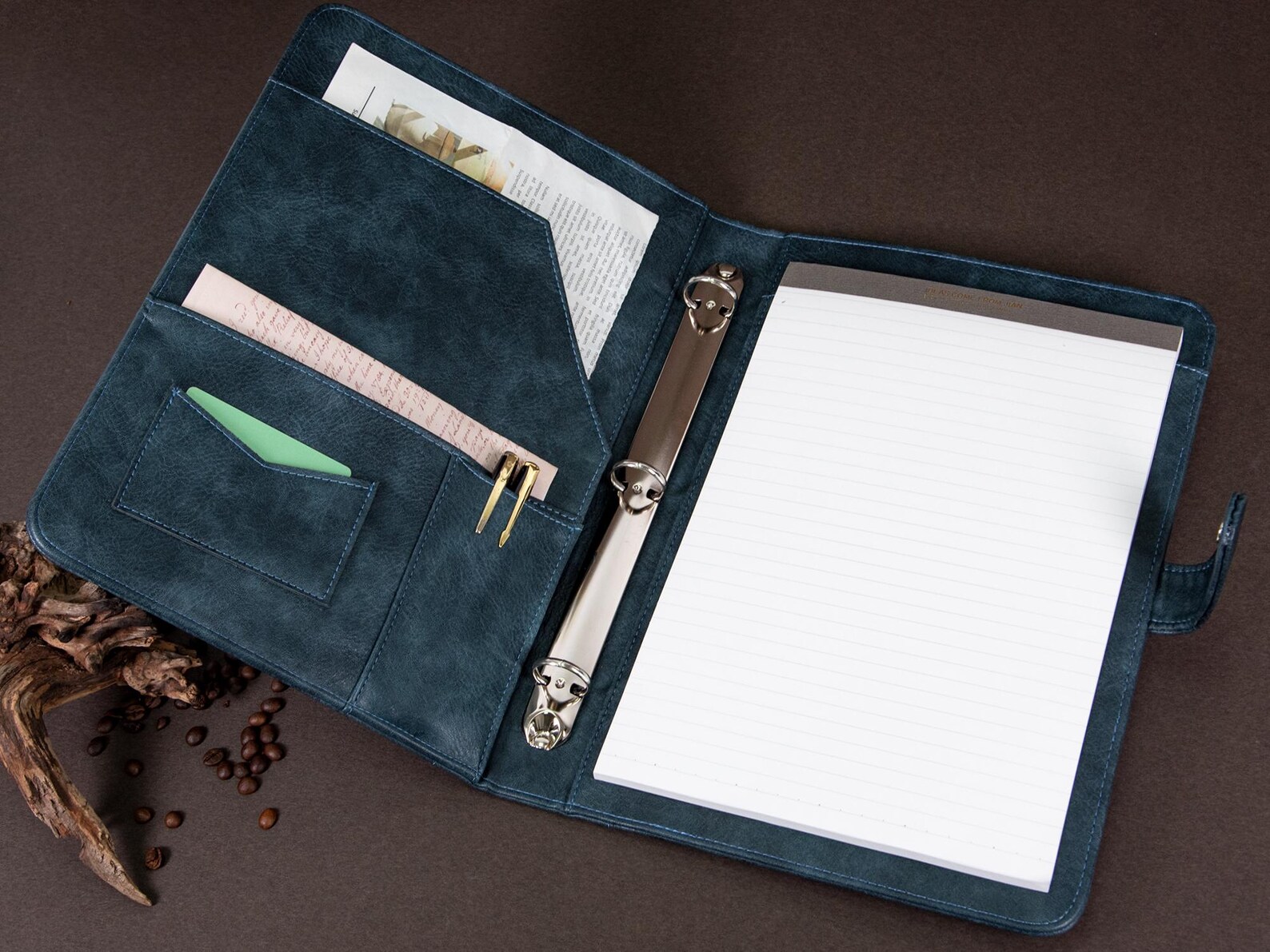3-ring Binder Portfolio, Personalized Retro Blue Leather Padfolio, A4 ...