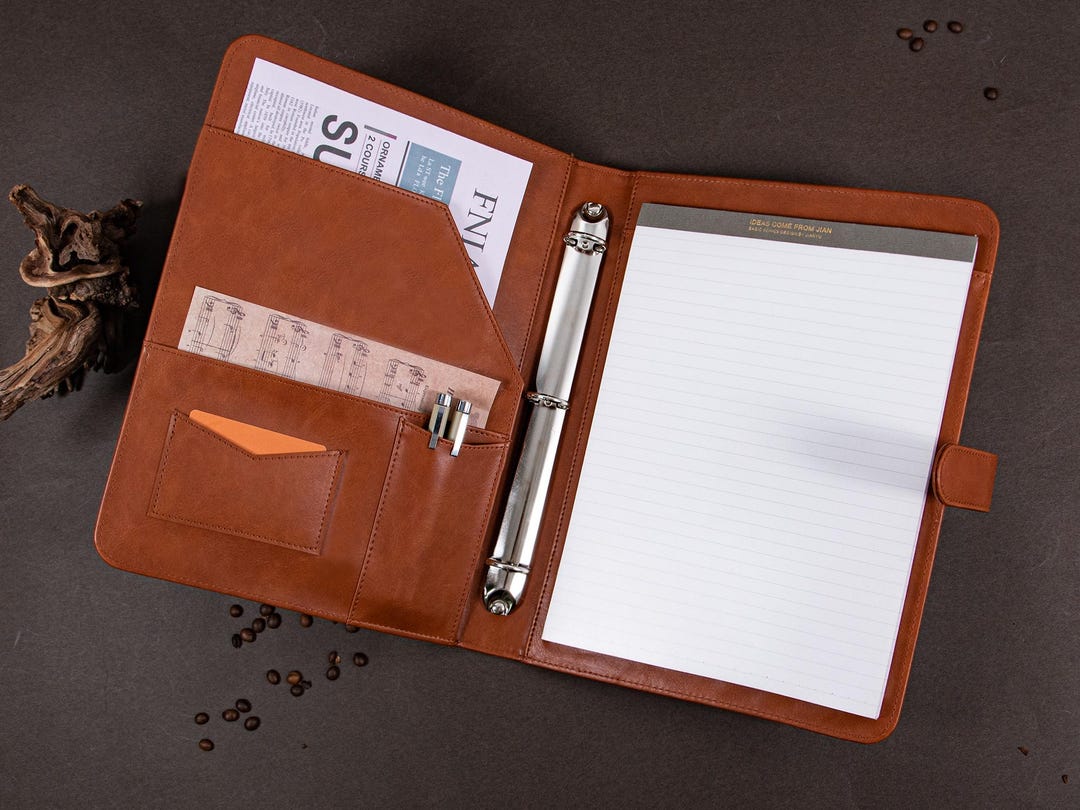 3-ring Binder Padfolio, Personalized Retro Brown Leather Portfolio ...