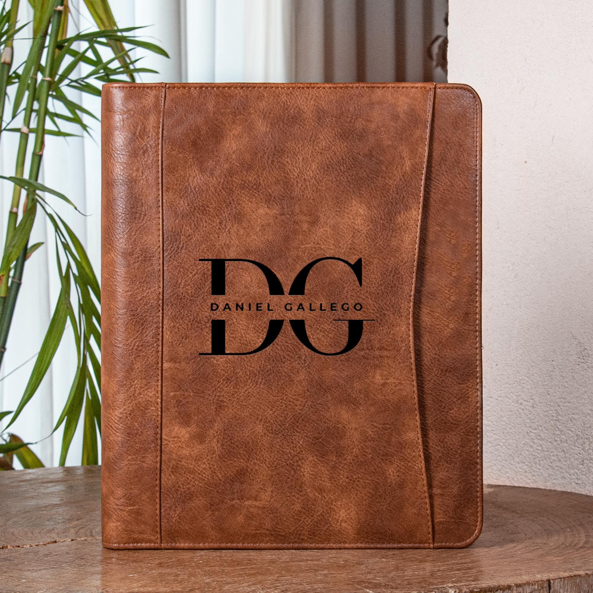 Personalized Brown Vintage Leather Portfolio, Custom Refillable ...