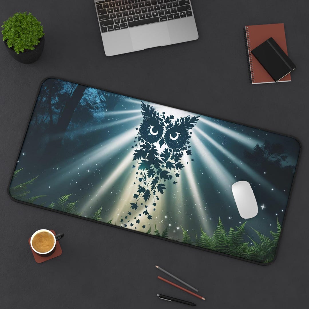 Spirit of the Forest Owl Desk Mat - Nature-inspired, Keyboard Mat, Desk ...