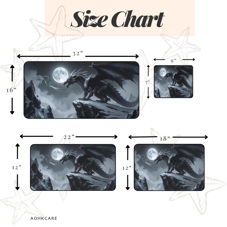 Epic Dark Dragon Desk Mat Gothic Fantasy Gaming Mouse Pad XL Mythical ...