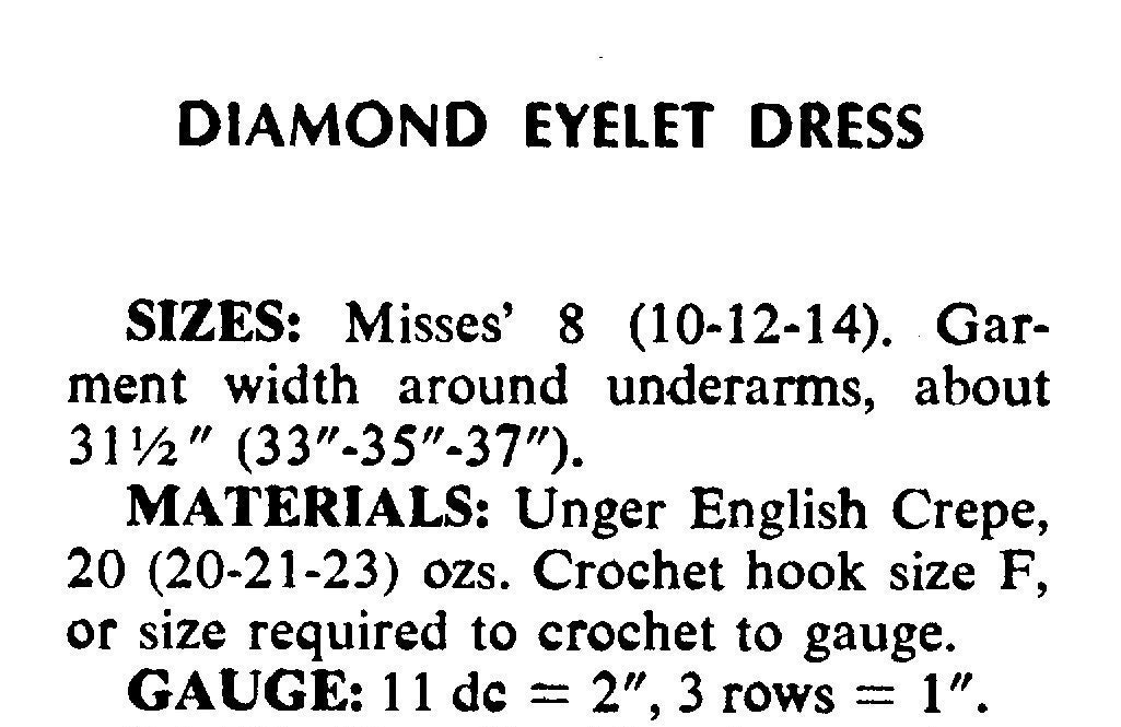 Crochet Dress Pattern Diamond Eyelet Vintage Size 8-14 Bust | Etsy