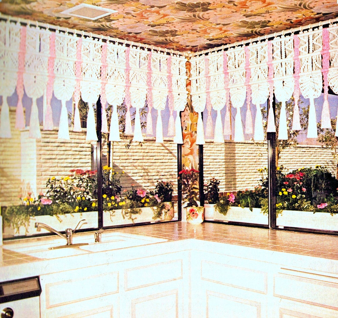 Window Panel Curtain Macrame Pattern Vintage Retro Design Home Decor ...