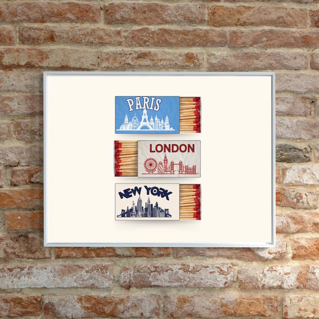 New York City, London and Paris Retro Matchbox Poster Print | Vintage ...