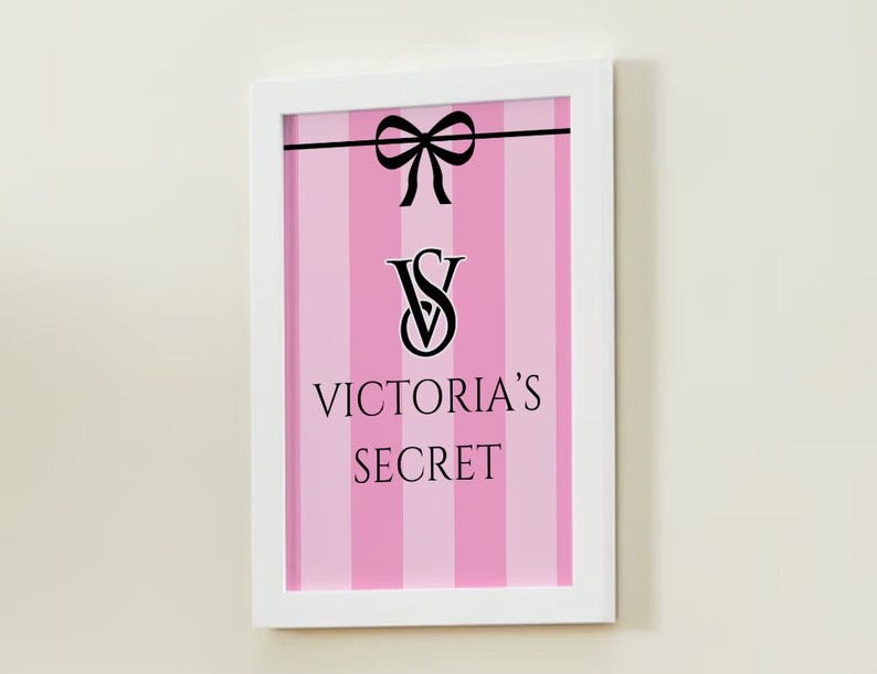 Printable VICTORIA SECRET Digital Print Poster , Pink and White Stripe ...