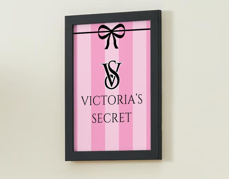 Printable VICTORIA SECRET Digital Print Poster , Pink and White Stripe ...