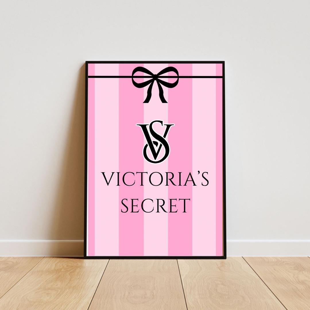 Printable VICTORIA SECRET Digital Print Poster , Pink and White Stripe ...