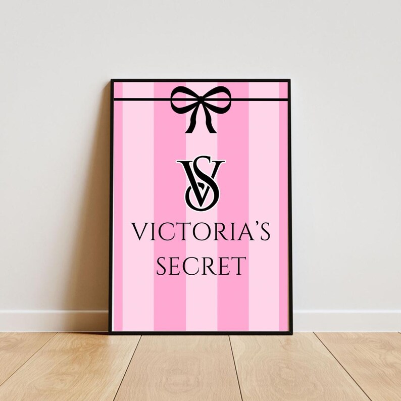 Printable VICTORIA SECRET Digital Print Poster , Pink and White Stripe ...