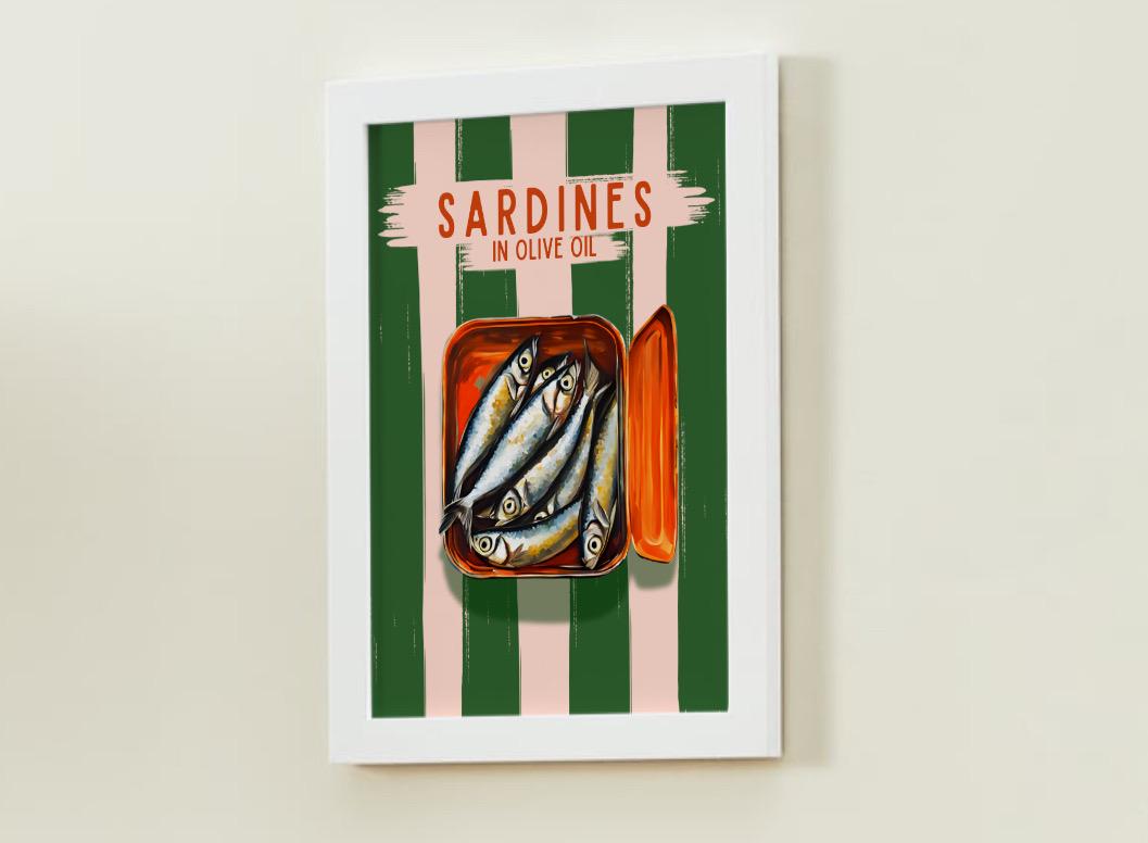 Retro Sardines Tin Wall Print | Fish Can Food Wall Art | Minimalist ...