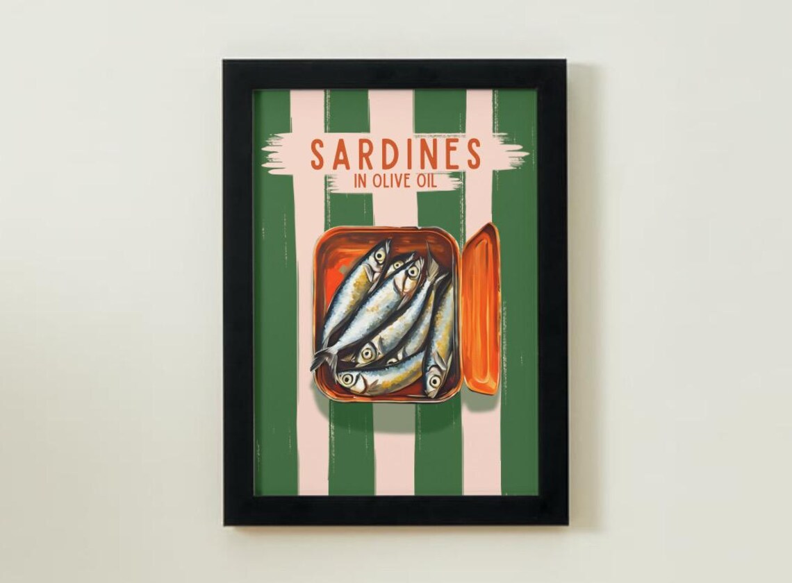 Retro Sardines Tin Wall Print | Fish Can Food Wall Art | Minimalist ...