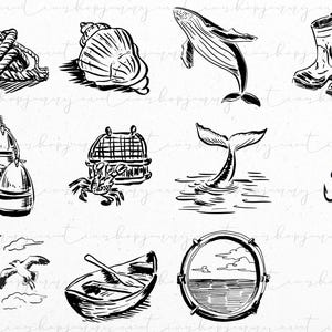 Nautical Doodles Clipart, PNG, SVG, Hand Drawn Style, Line Drawing ...