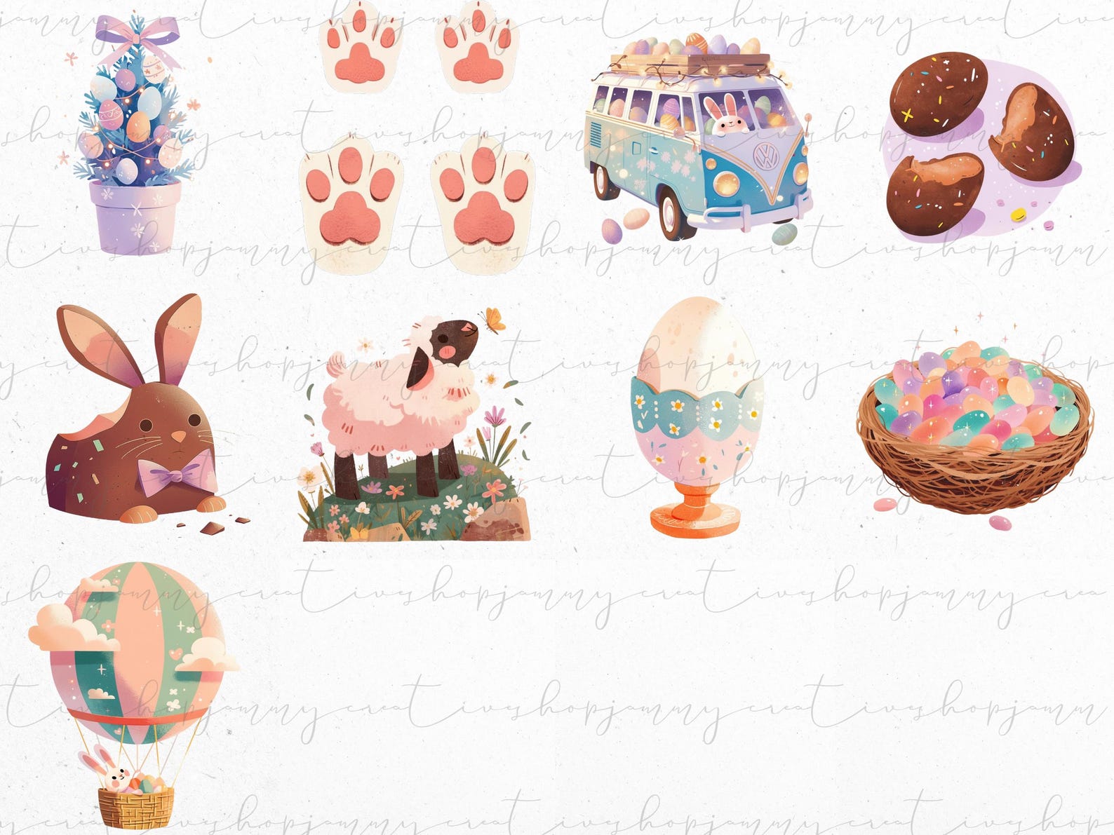 Cute Easter Clipart Set, Bunny, Eggs, PNG Files (digital File) - Etsy