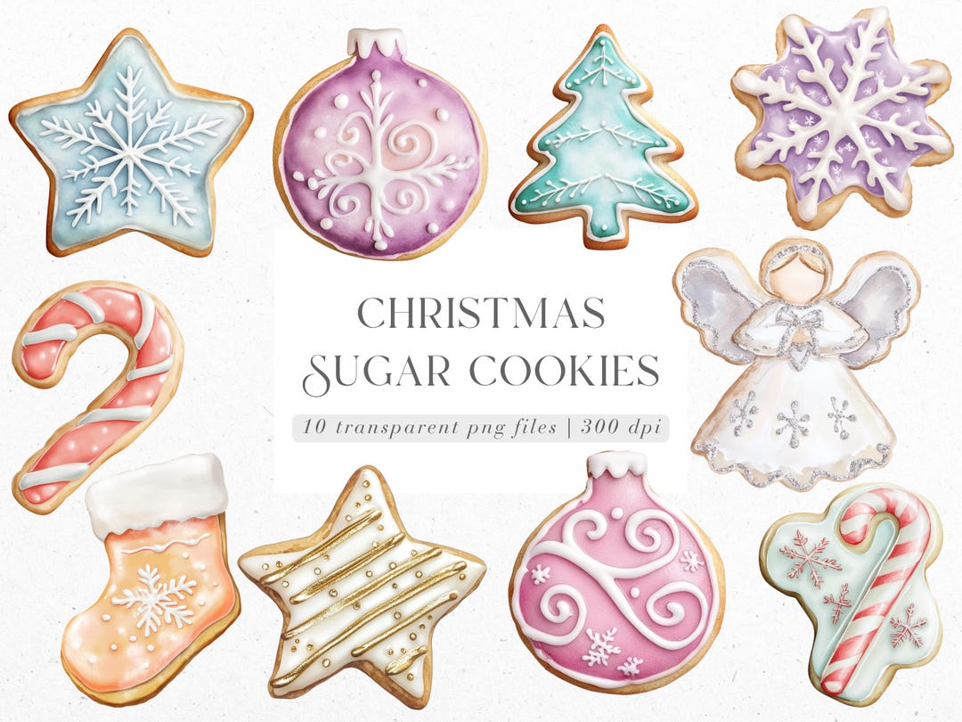 Watercolor Christmas Sugar Cookie Clipart: Holiday PNG (digital ...