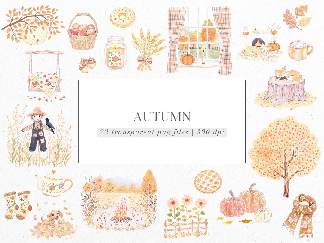 Autumn Doodles Clipart: 22 Fall PNG Files (digital Download) - Etsy