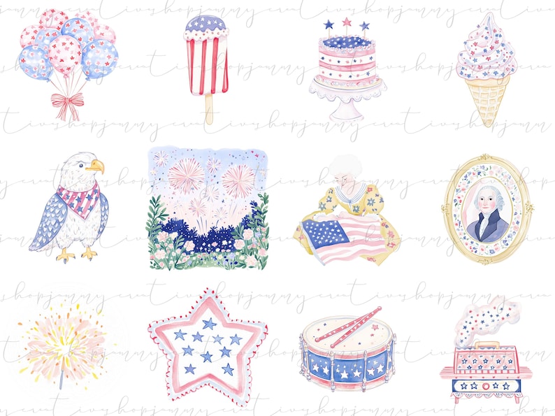 Fourth of July Clipart Set: Patriotic America PNG Images (digital ...