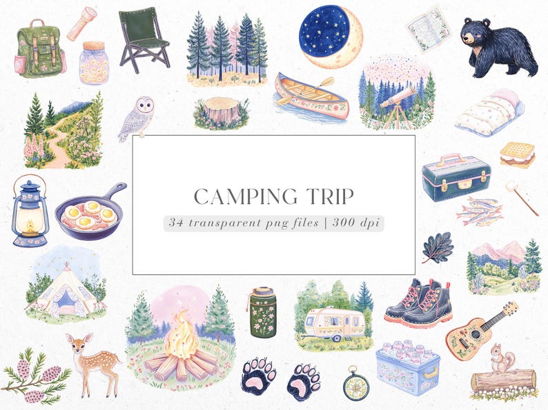 Camping Clipart Set: Forest Adventure PNG Images (digital Download) - Etsy