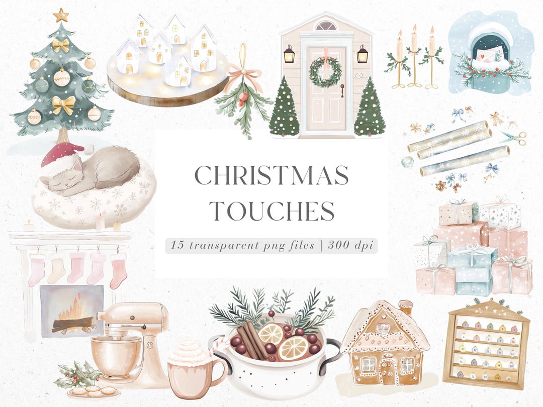 Watercolor Christmas Clipart: Festive Holiday PNG Set (digital Download ...