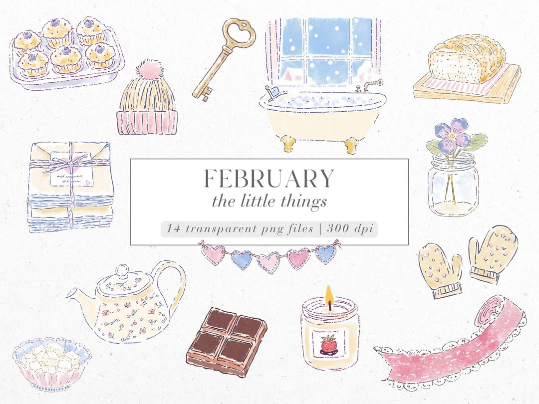 February Clipart: Monthly Little Things PNG Graphics (digital Download ...