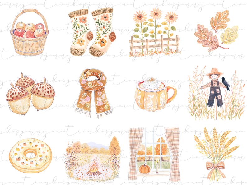Autumn Doodles Clipart: 22 Fall PNG Files (digital Download) - Etsy