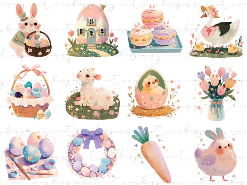 Cute Easter Clipart Set, Bunny, Eggs, PNG Files (digital File) - Etsy