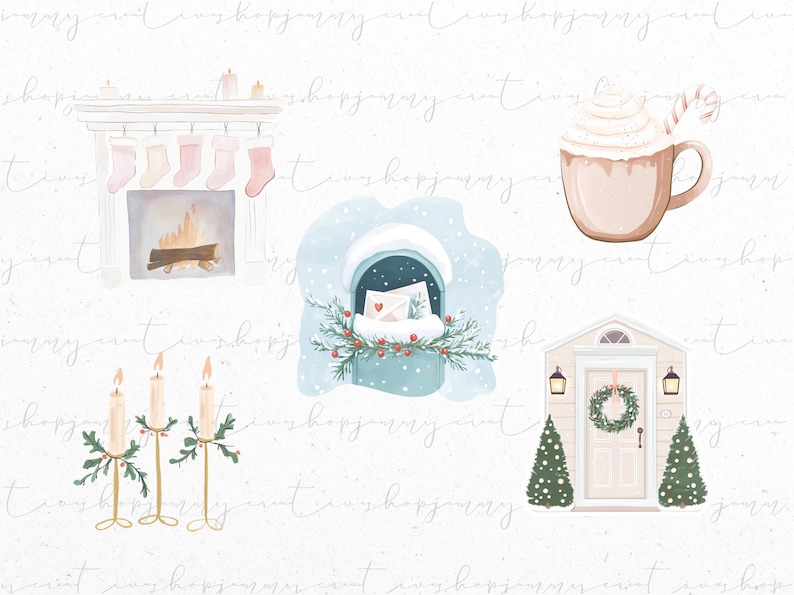 Watercolor Christmas Clipart: Festive Holiday PNG Set (digital Download ...