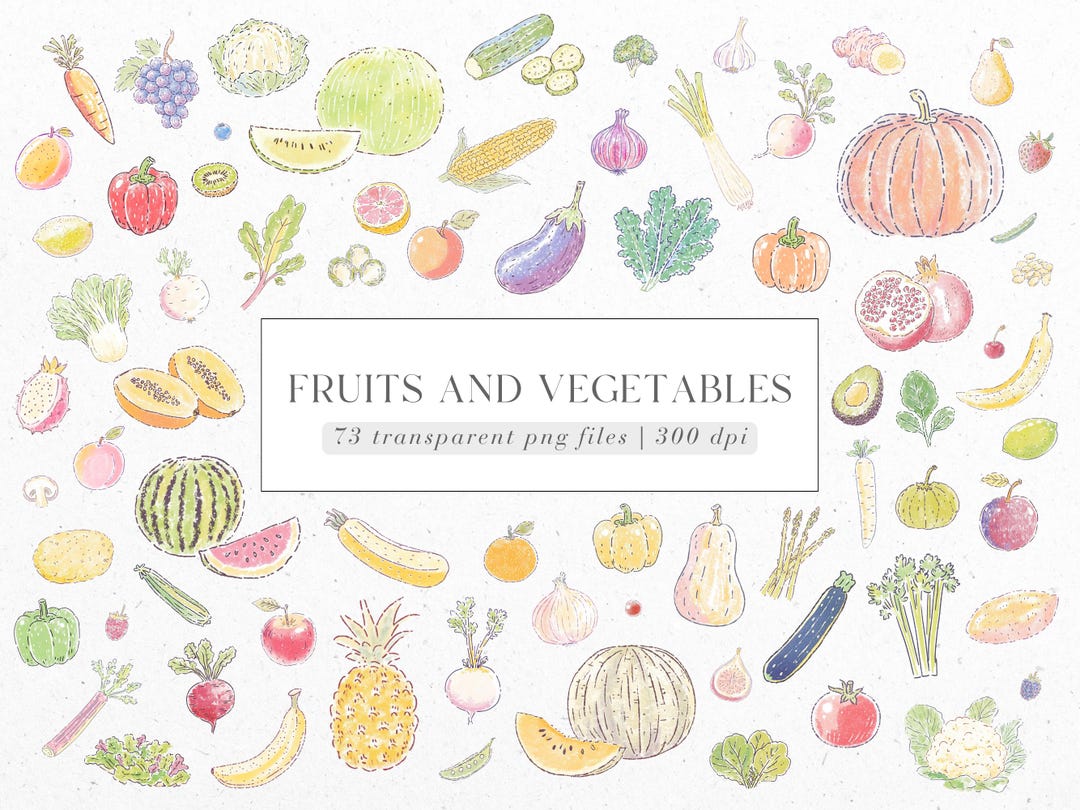 Fruits and Vegetables Clipart Set: Food PNG Images (digital Download ...