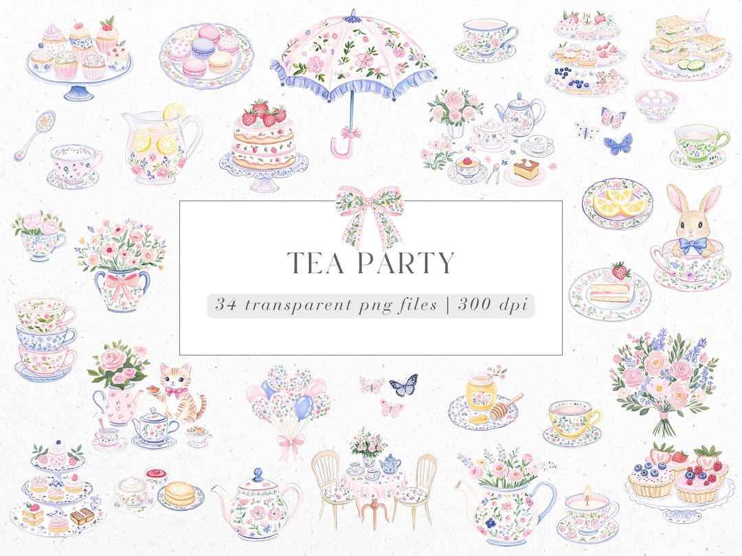 Tea Party Clipart: Floral Watercolor PNG Graphics (digital Download) - Etsy