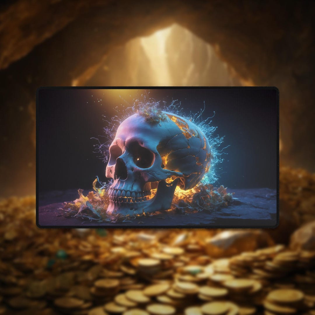 Neon Skull Playmat: TCG Desk Mat With Stitched Edges (23.6" X 13.8") - Etsy