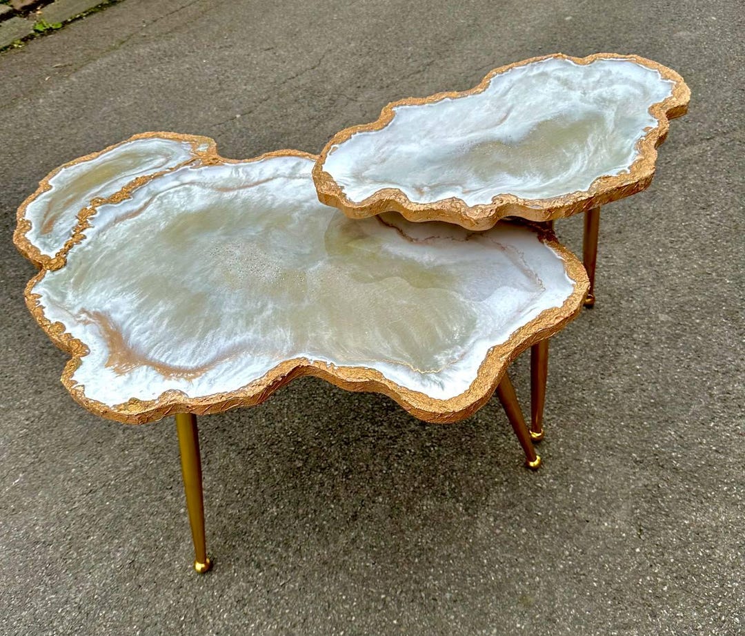 Big Set Geode Coffee Table Handmade Agate Art Epoxy Table Geode Nesting ...