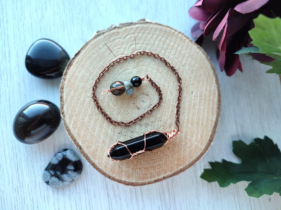 Black Onyx Pendulum, Root Chakra Dowsing Crystal, Oracle Reading Black ...