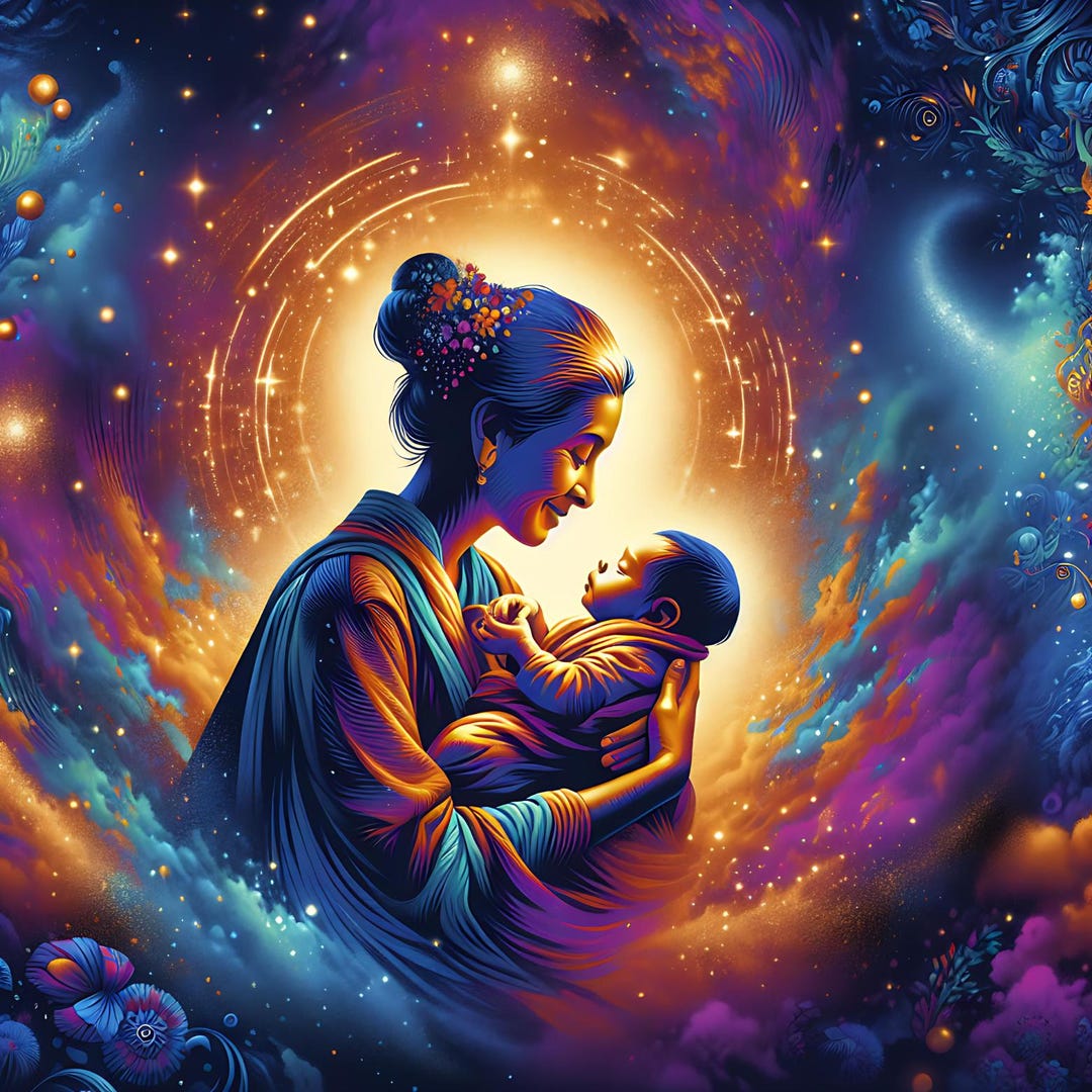 Celestial Mother and Baby Print: Cosmic Nursery Wall Art - Etsy