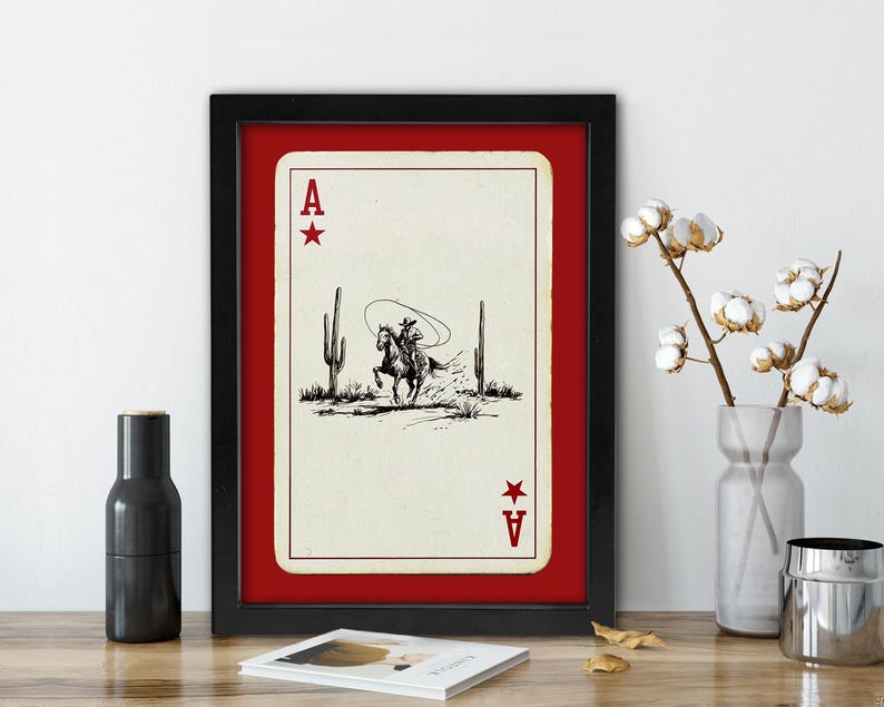 Western Playing Card, Framed Canvas Wall Art: Trendy Western Cowboy ...