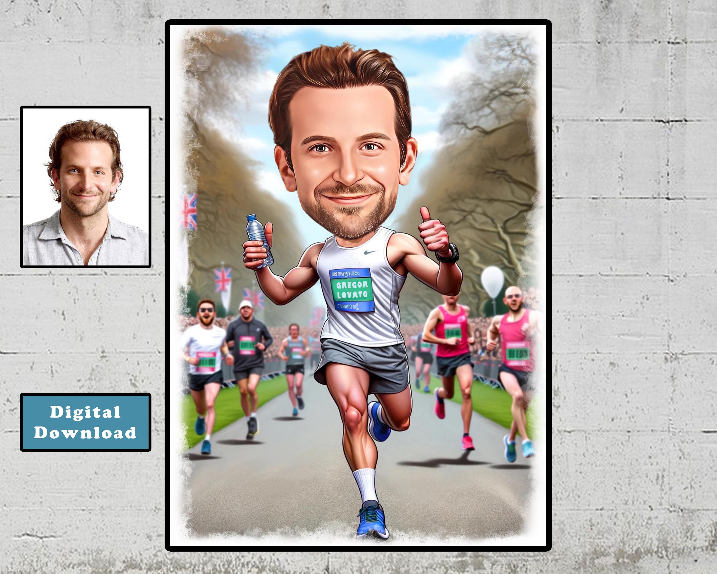 Custom Runner Cartoon Portrait: Personalized Marathon Caricature ...