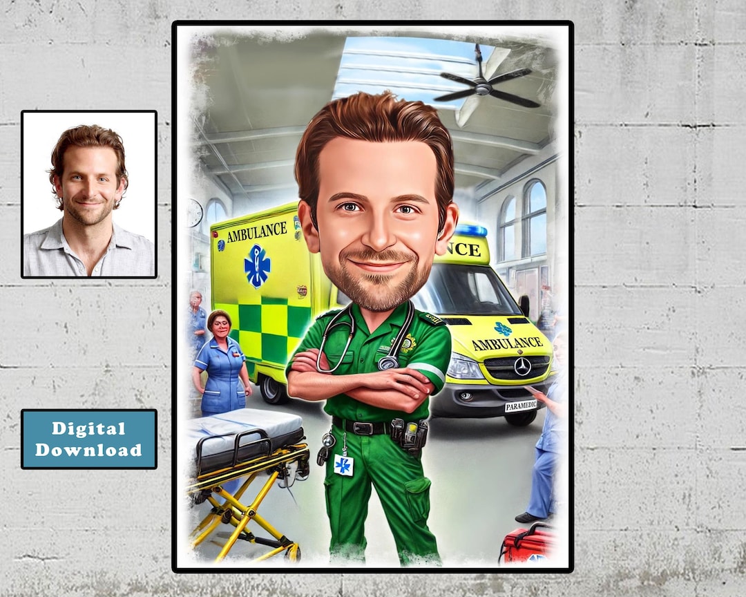 Personalized Paramedic Caricature Portrait, Medical Gift, Custom ...