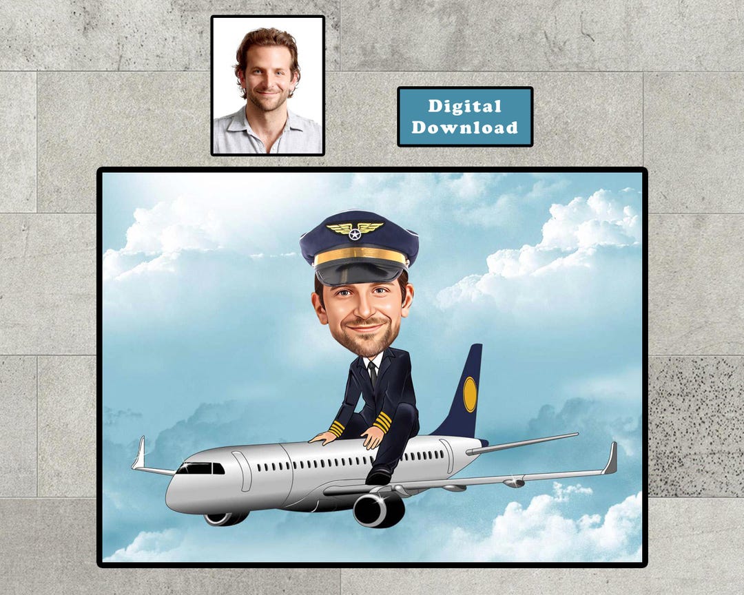 Cartoon Pilot Portrait, Pilot Caricature Gifts, Aviation Gifts ...
