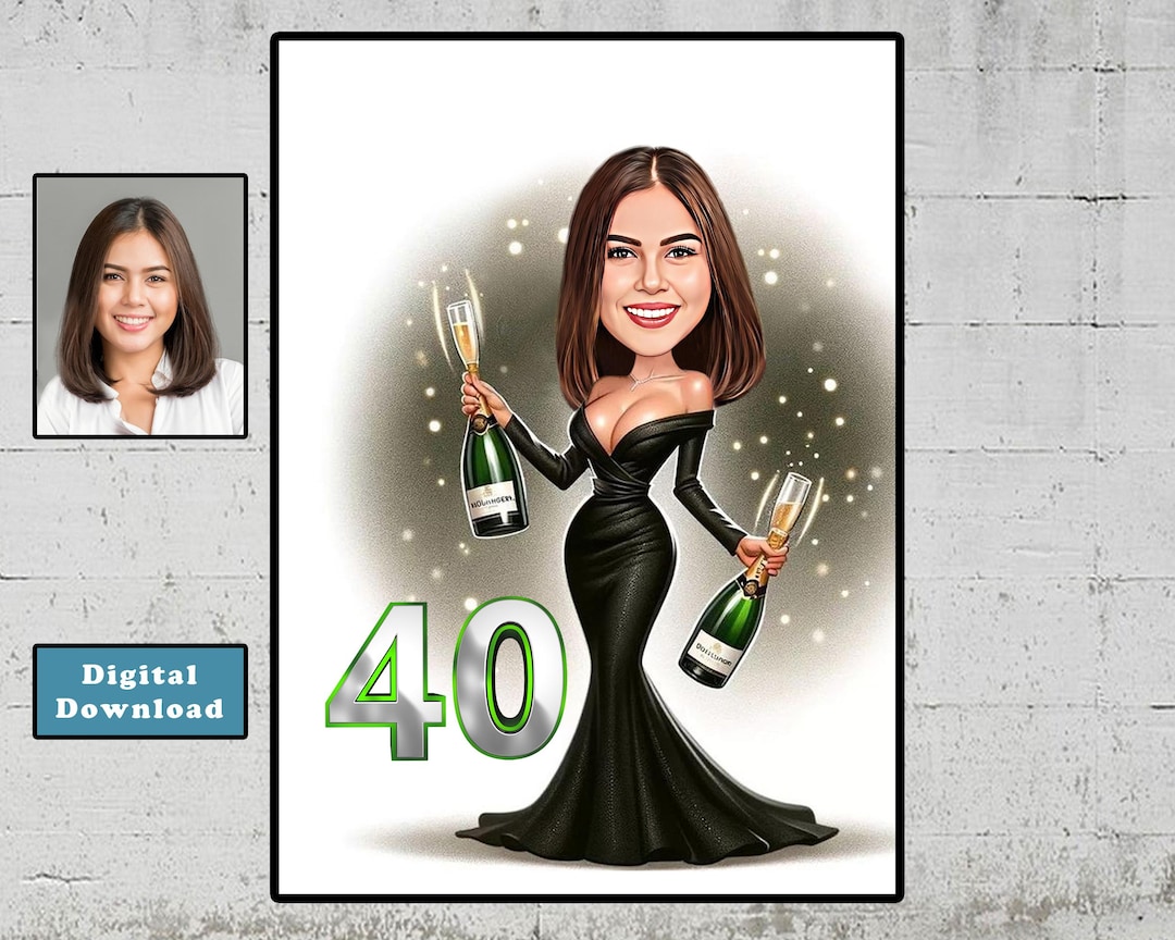 Personalized 40th Cartoon Portrait, Custom Happy Birthday Caricature ...