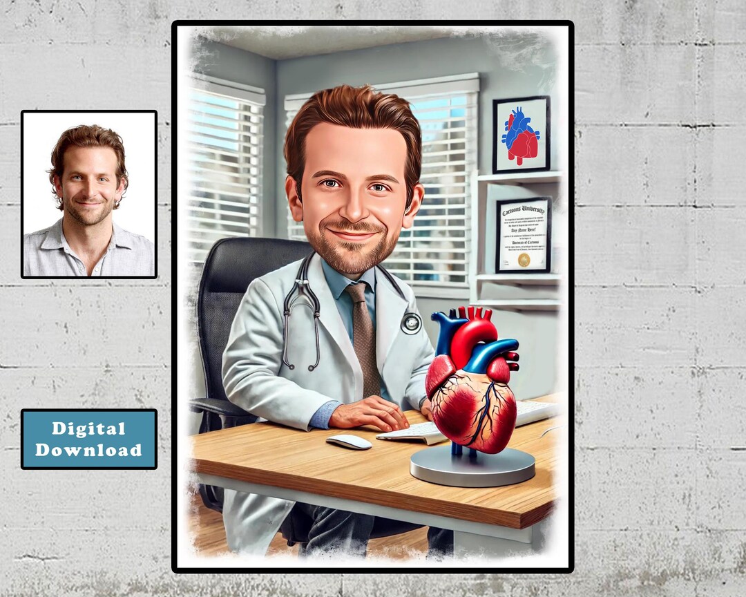 Customized Cardiologist Cartoon Portrait, Doctor Portrait, Cardiologist ...