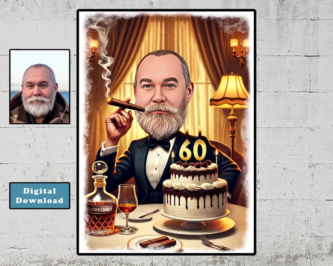 Customized 60th Cartoon Portrait, Custom Happy Birthday Caricature ...