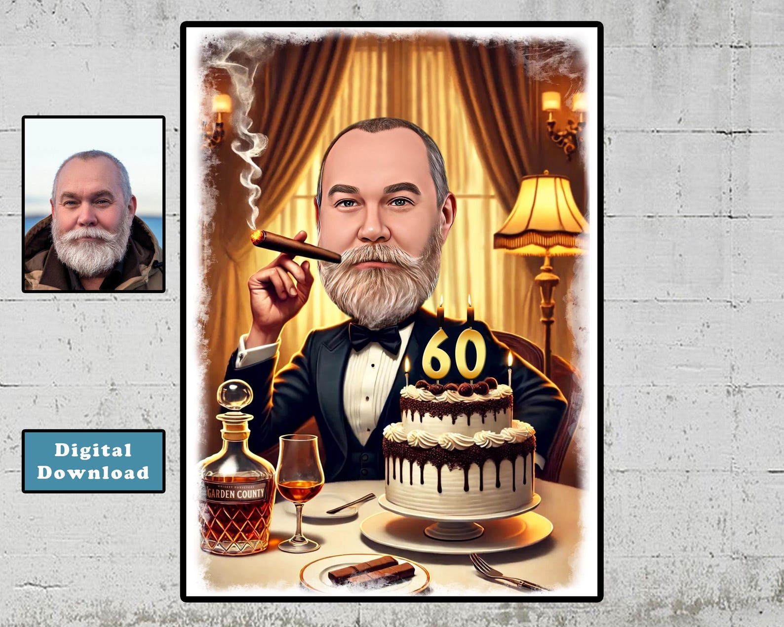 Customized 60th Cartoon Portrait, Custom Happy Birthday Caricature ...