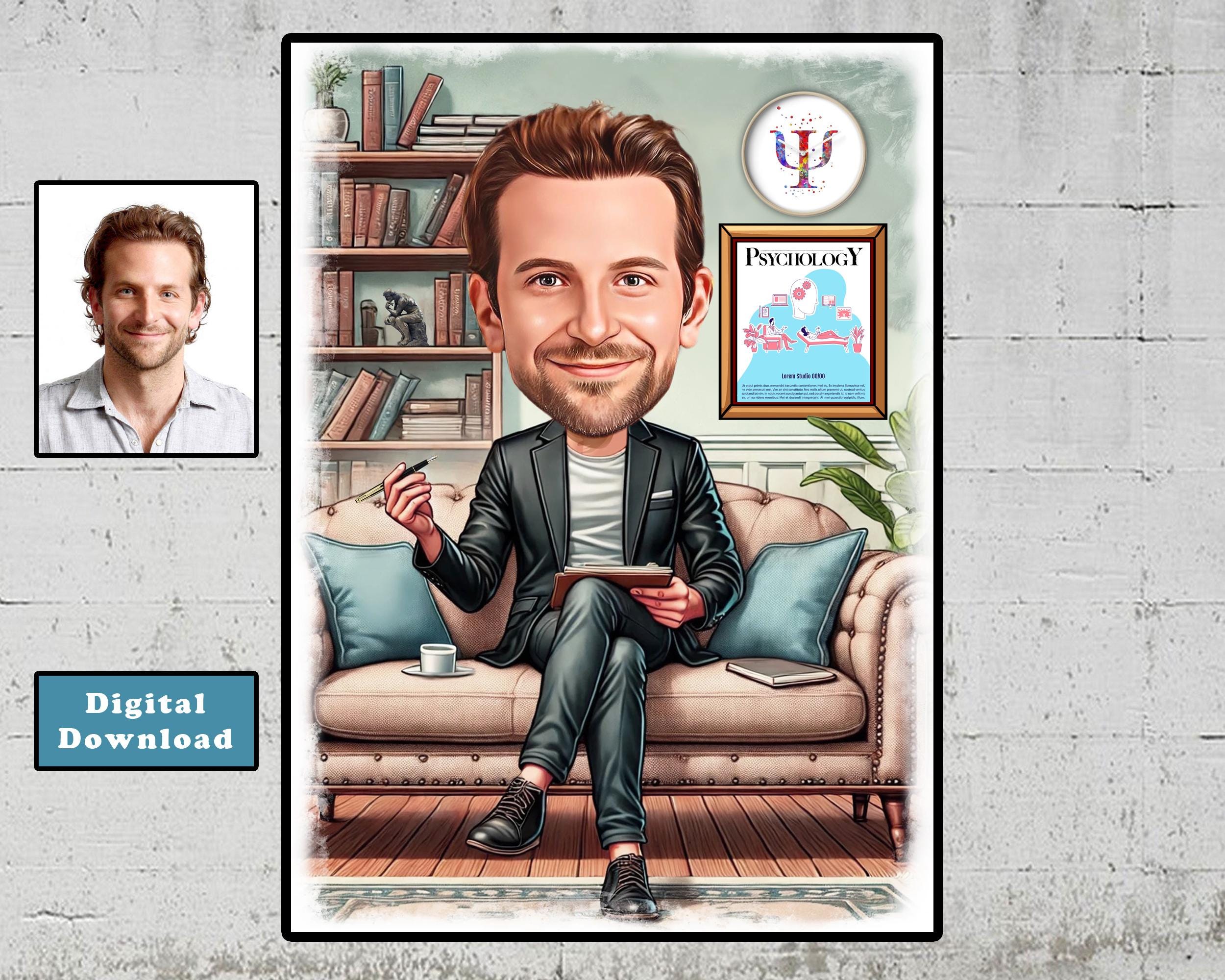 Customized Therapist Cartoon Portrait, Psychologist Gift, Custom ...