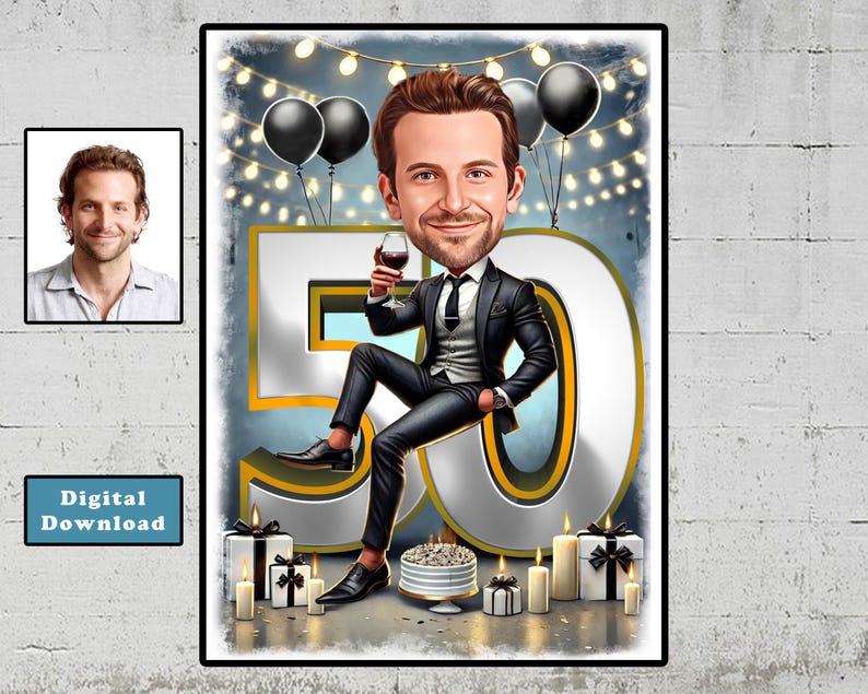 Personalized 50th Birthday Cartoon Portrait: Custom Caricature Gift ...