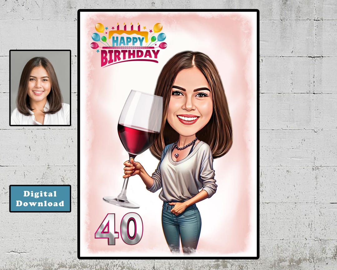 Personalized 40th Cartoon Portrait, Custom Happy Birthday Caricature ...