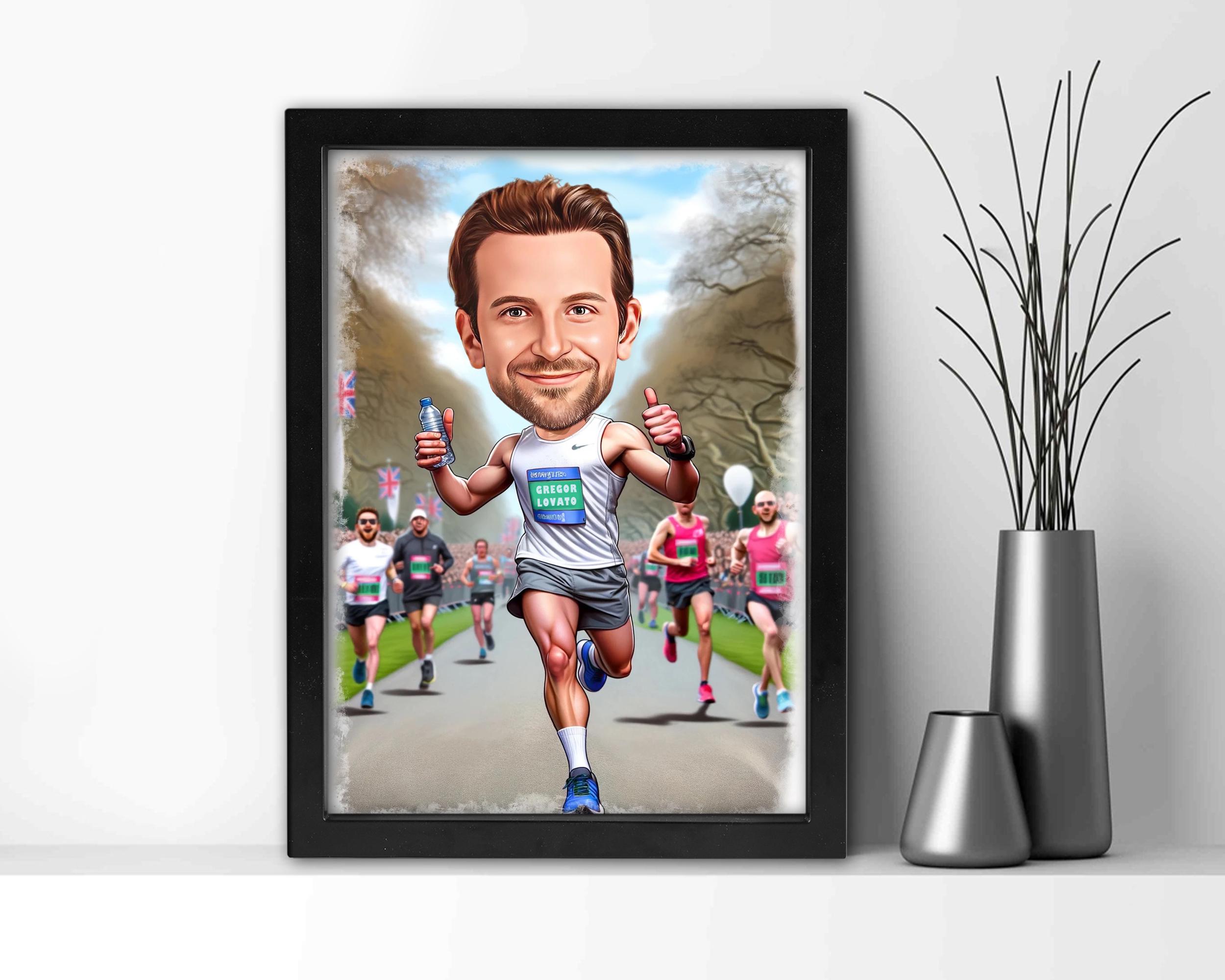Custom Runner Cartoon Portrait: Personalized Marathon Caricature ...