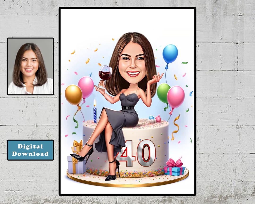 Personalized 40th Birthday Cartoon Portrait: Custom Caricature (digital ...