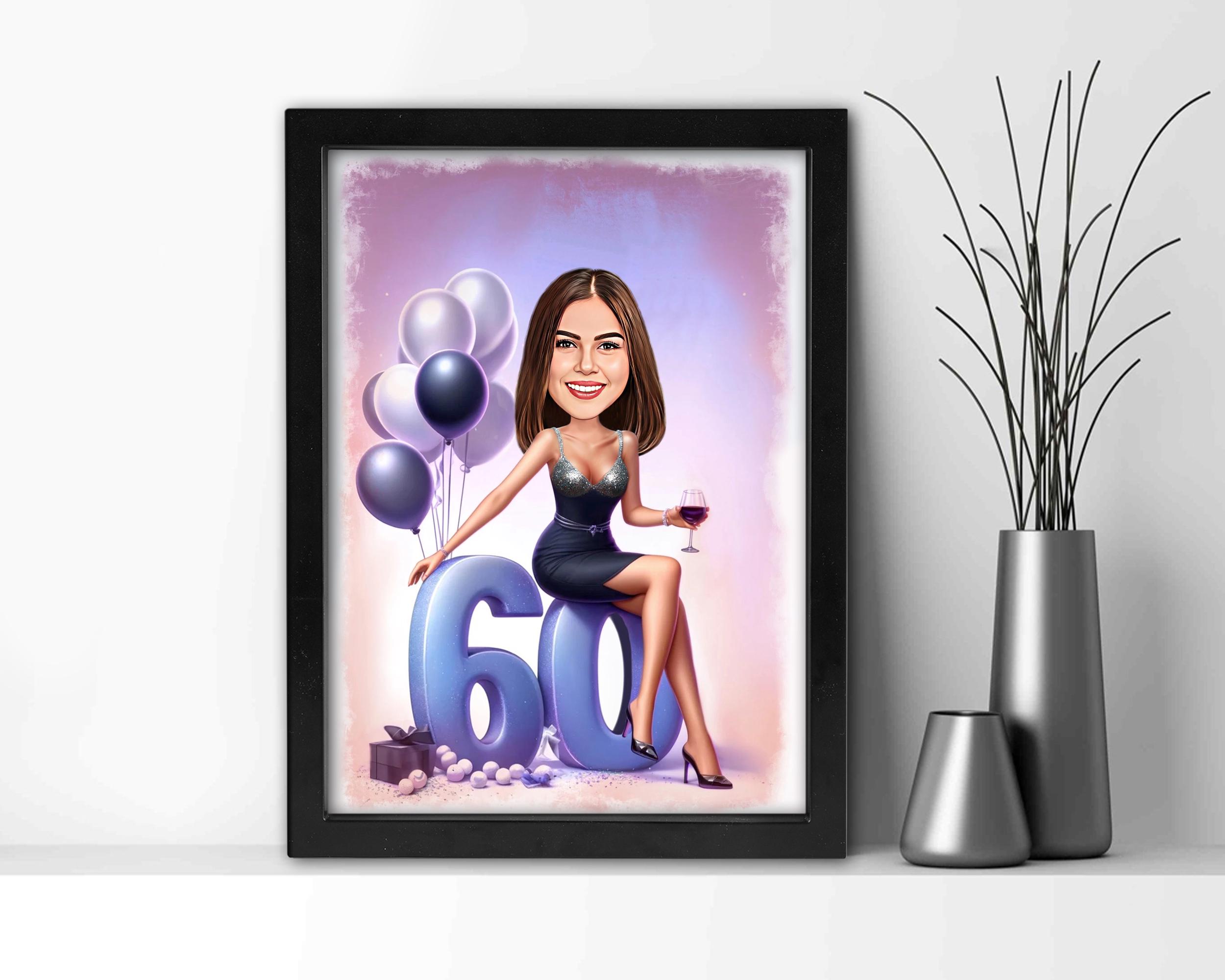 Personalized 60th Cartoon Portrait, Custom Happy Birthday Caricature ...