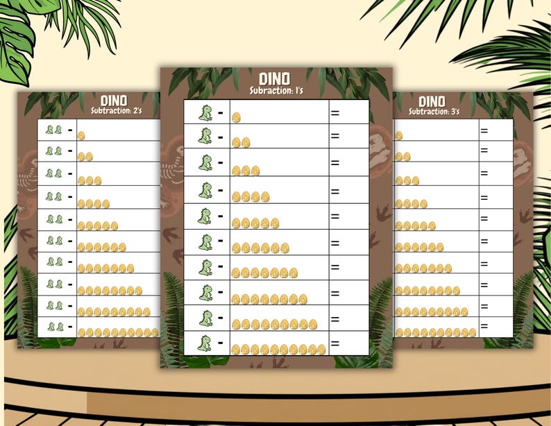 Dino Printable Math Addition and Subtraction 1-10, Sum 20. Kindergarten ...