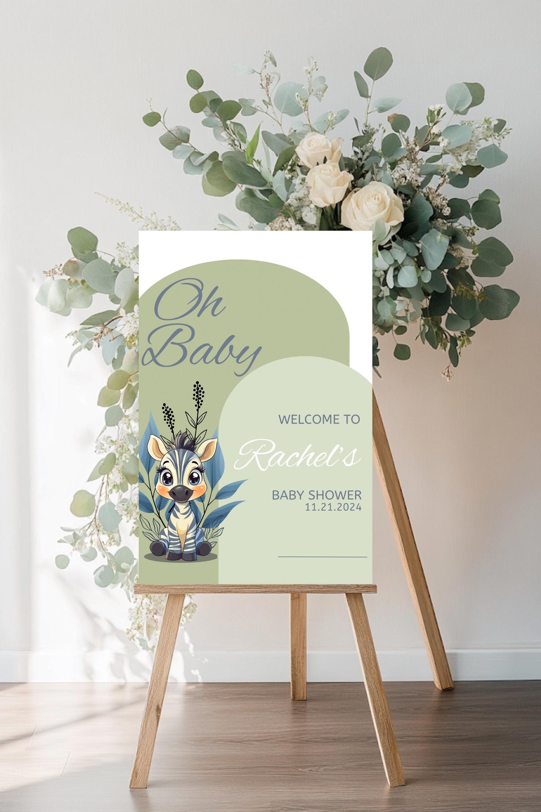 Zebra Themed Baby Shower Welcome Sign. Portrait Animal Welcome Sign ...
