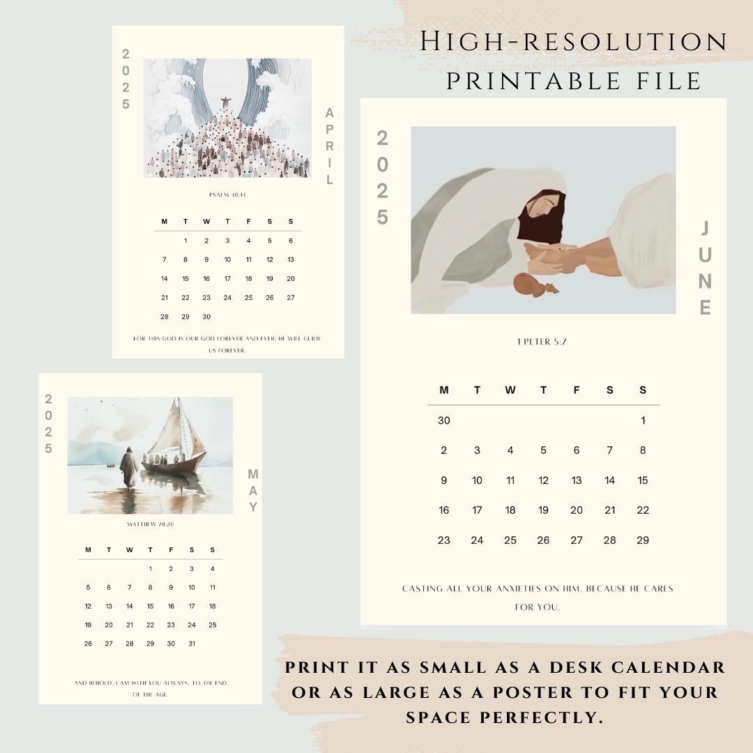 2025 Christian Wall Calendar | Minimalist Watercolor Art & Bible Verses ...